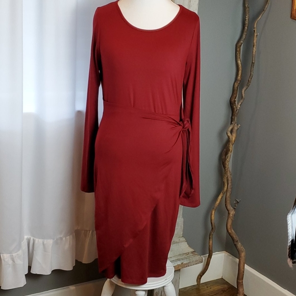 P.S. Kate | Dresses | Ps Kate Long Sleeve Burgandy Faux Wrap Dress In ...